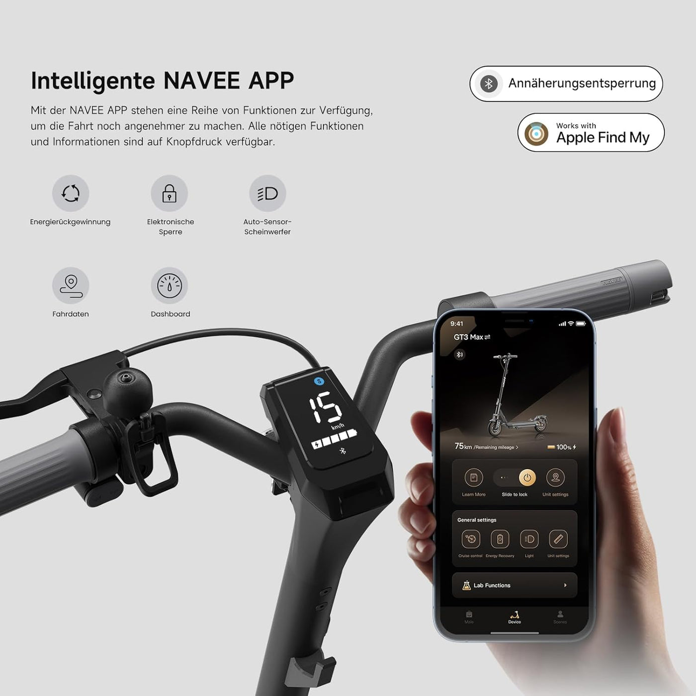 NAVEE GT3 Max E-Scooter ABE Certified 400W Motor | 75 km Range | Quad