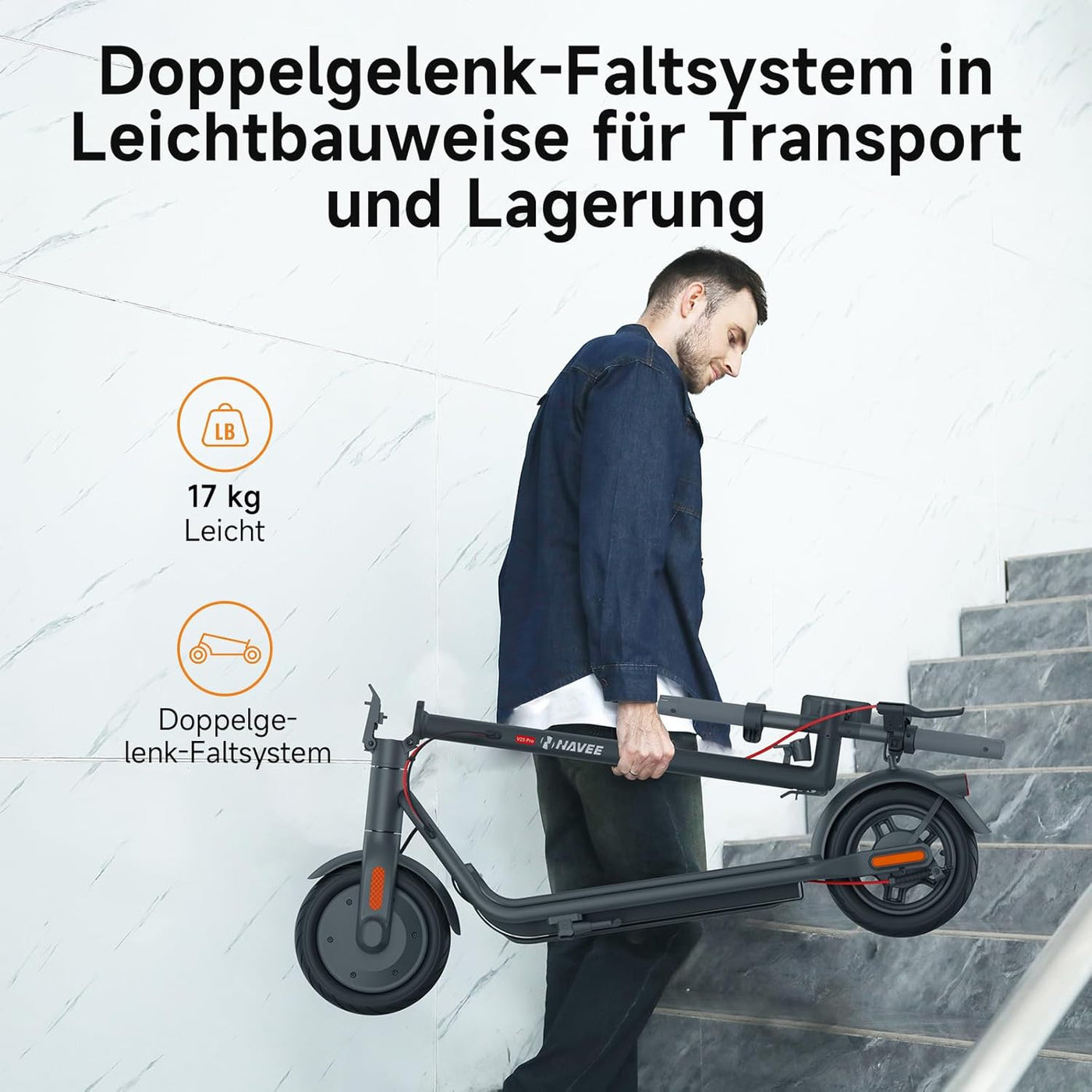 NAVEE V25i Pro road-legal e-scooter – double-folding design, IPX5 wate